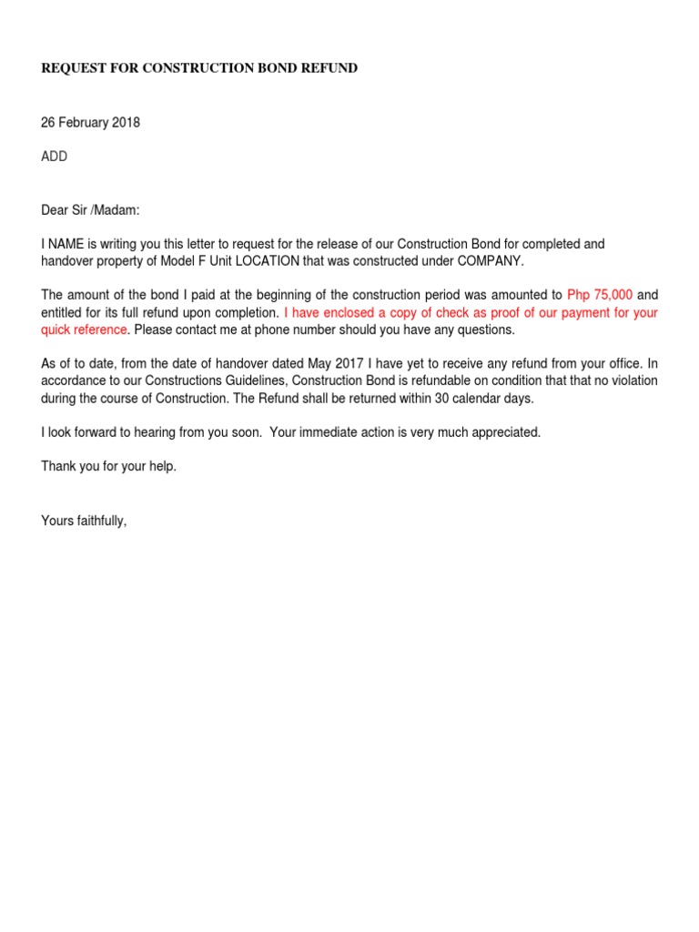 Asian Leaf Construction Bond Refund | PDF | Government | Business