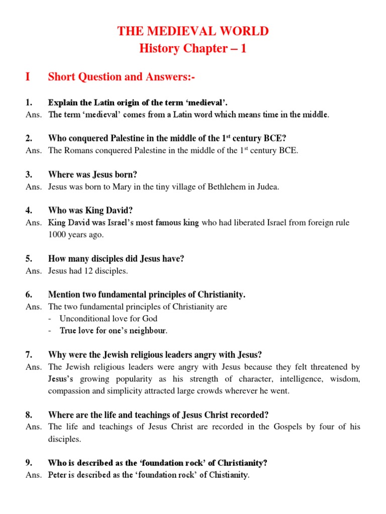 The Medieval World History Chapter - 1: I Short Question and Answers ...