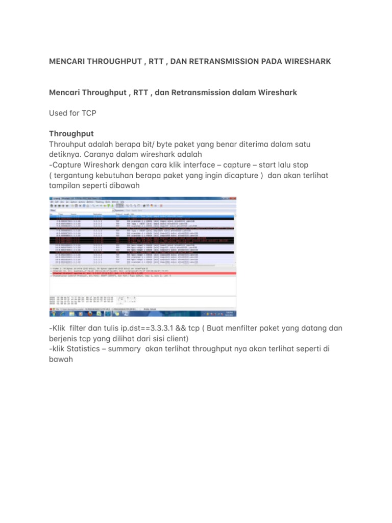Mencari Throughput, RTT, Dan Retransmission Pada Wireshark | PDF