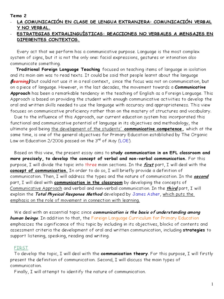 Tema 2 Oposiciones Maestros Inglés | PDF | Communication | Language ...