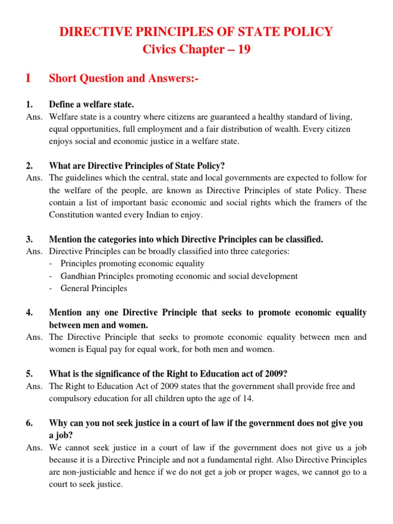 Directive Principles of State Policy | PDF | Social Institutions ...