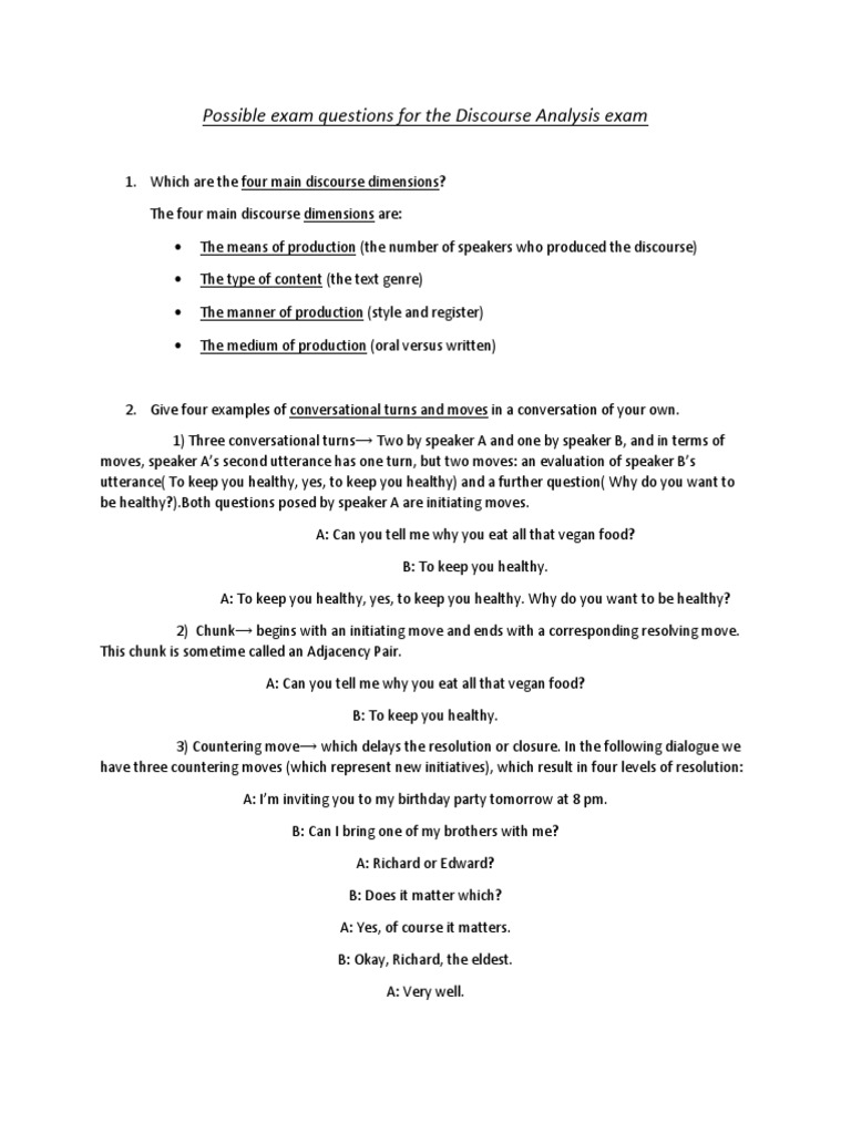 Possible Exam Questions For The Discourse Analysis Exam PDF Genre