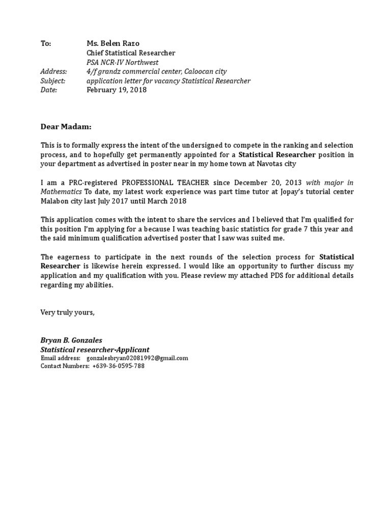 Sample Letter of Application Teacher 1 in Elem Jhs | PDF