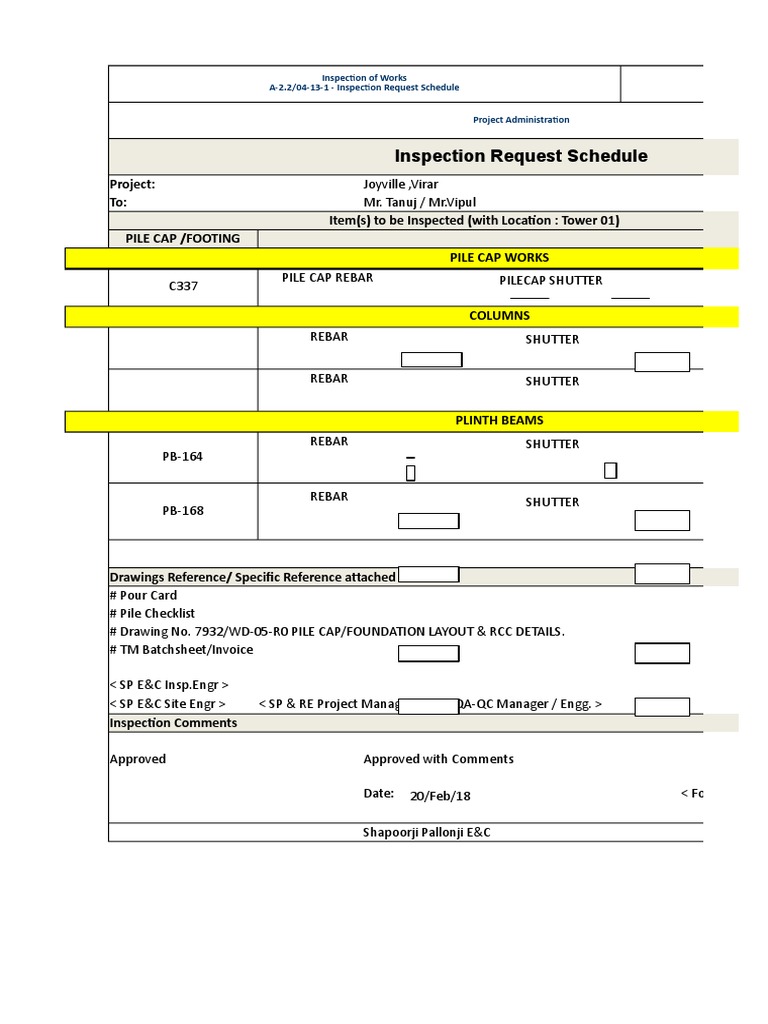 Inspection Request Schedule for Joyville | PDF | Concrete | Building