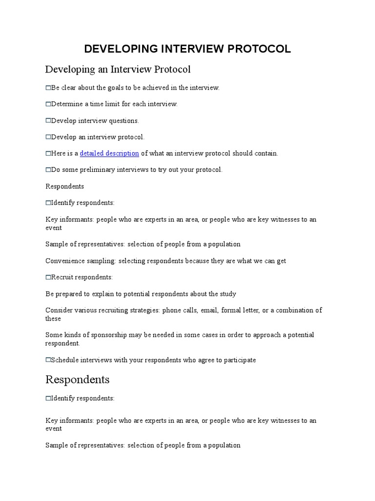 Developing An Interview Protocol | PDF | Interview | Sampling (Statistics)