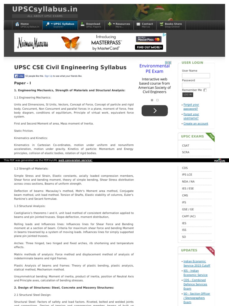 Civil Engineering Syllabus | PDF | Beam (Structure) | Bending