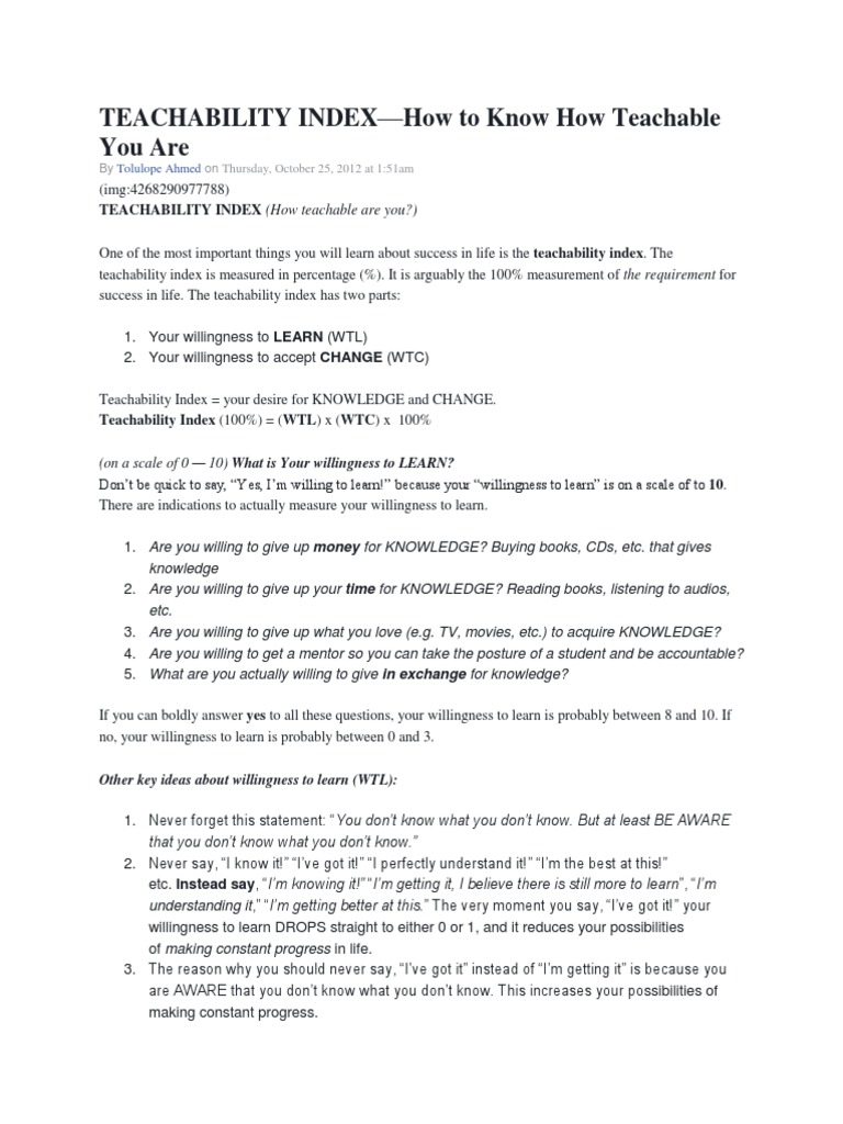 Teachability Index | PDF | Learning | Knowledge
