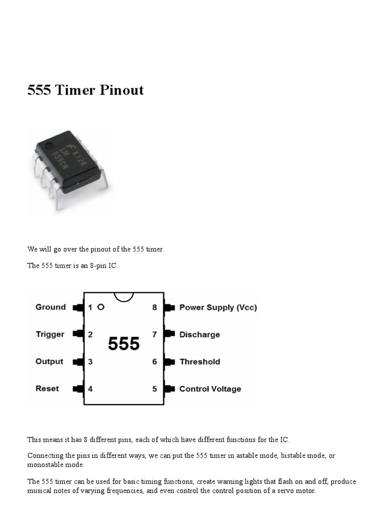 555 Timer Pinout | PDF | Electricity | Electrical Equipment