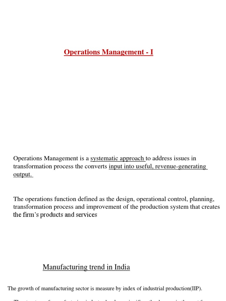 Operations Management - I | PDF | Factors Of Production | Labour Economics