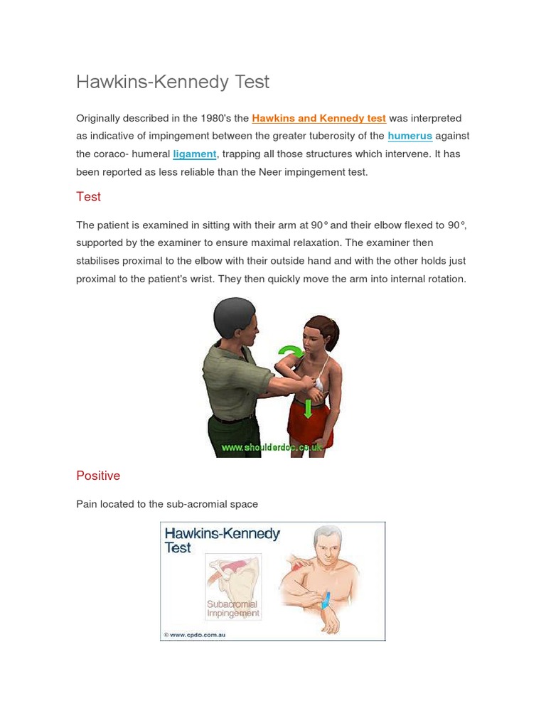 Hawkins-Kennedy Test: Humerus Ligament | PDF | Shoulder | Elbow