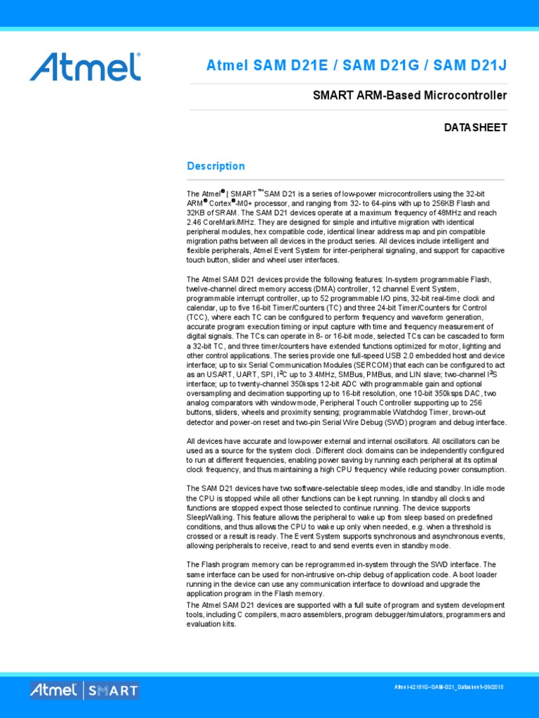 Atmel 42181 SAM D21 Datasheet | PDF | Microcontroller | Analog To ...