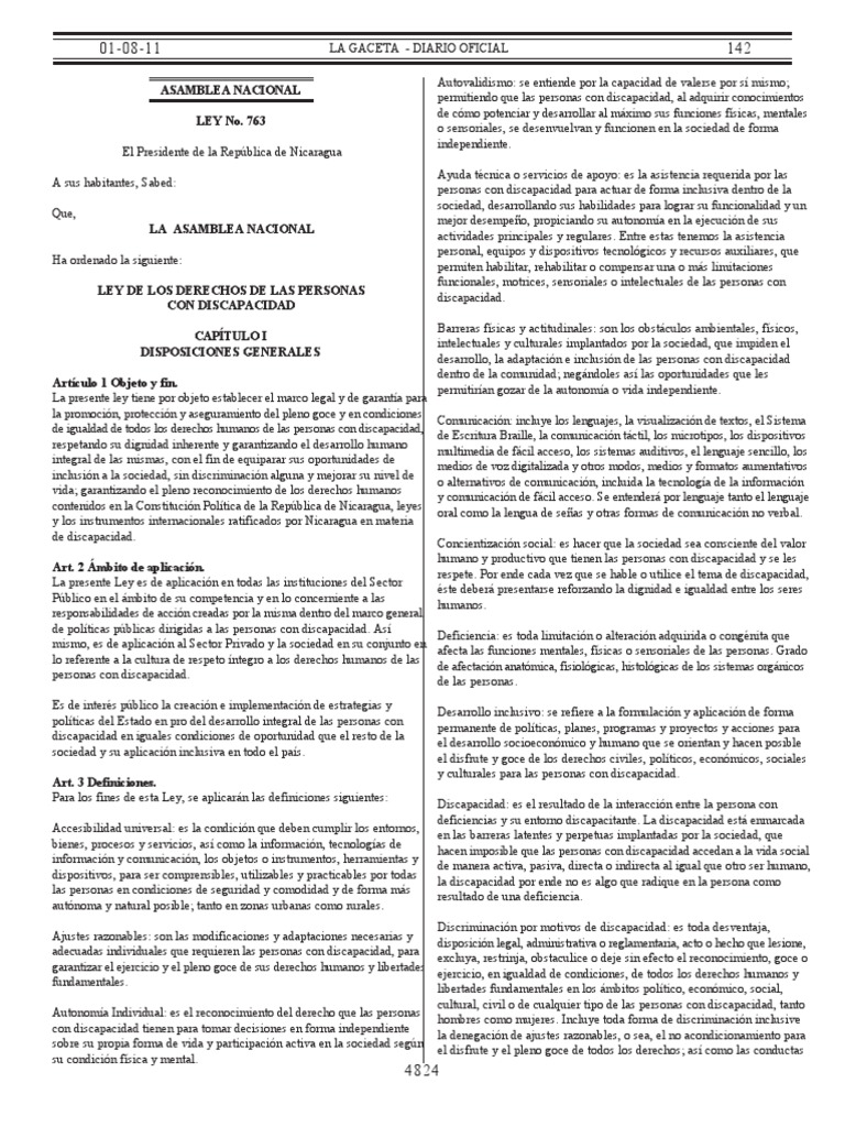 Ley No. 763 Nic PDF | PDF | Invalidez | Discriminación