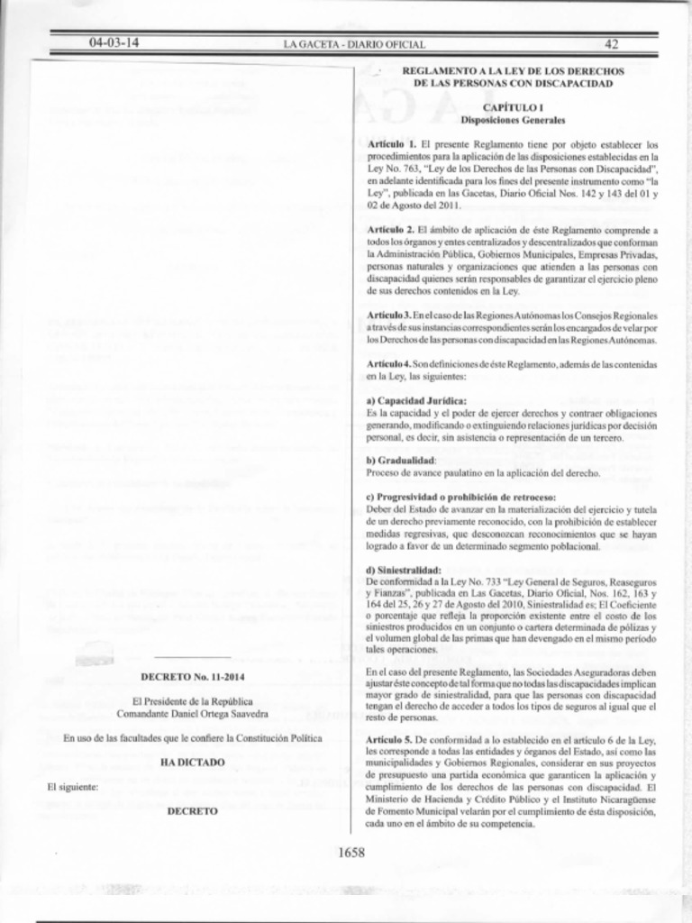 Reglamento Ley No. 763, Ley de Derechos Personas Con Discapacidad | PDF ...