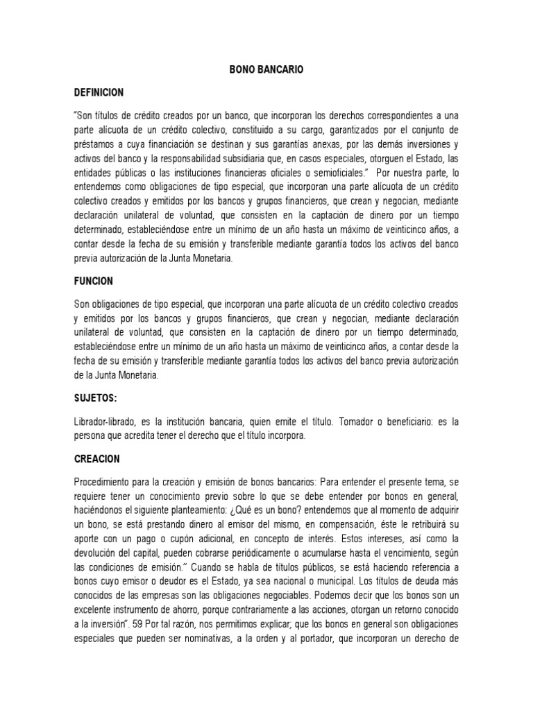 Bono Bancario | Bancos | Contabilidad | Prueba gratuita de 30 días | Scribd