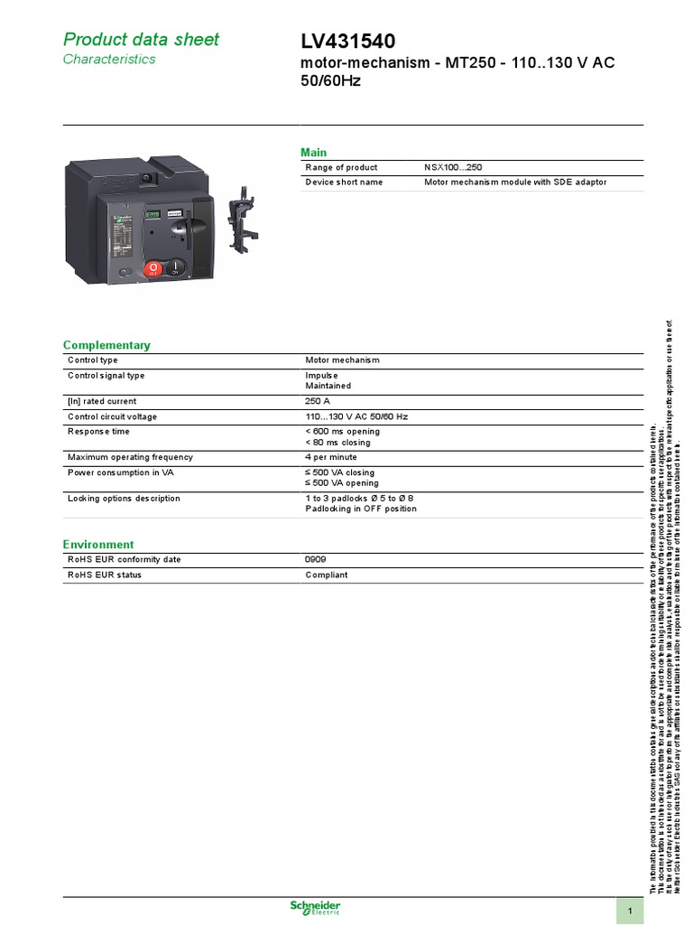 Product Data Sheet: Motor-Mechanism - MT250 - 110..130 V AC 50/60Hz | PDF | Manufactured Goods ...