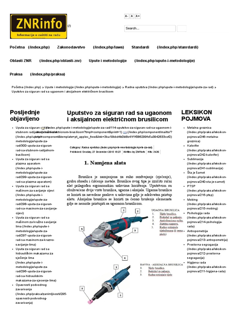 Uputstvo Za Siguran Rad Sa Ugaonom I Aksijalnom Električnom Brusilicom | PDF