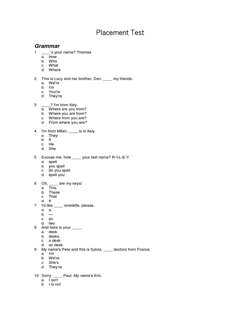 Beginner Elementary Placement Test II | PDF | Leisure