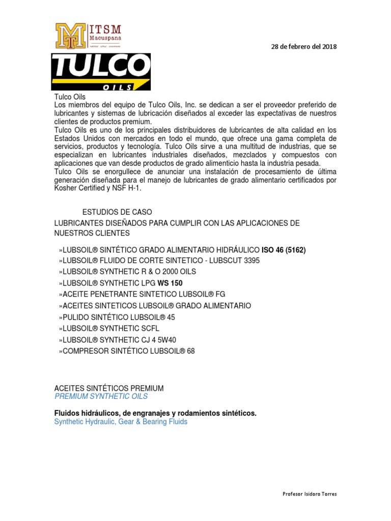 Tulco Oils | PDF | Engranaje | Lubricante