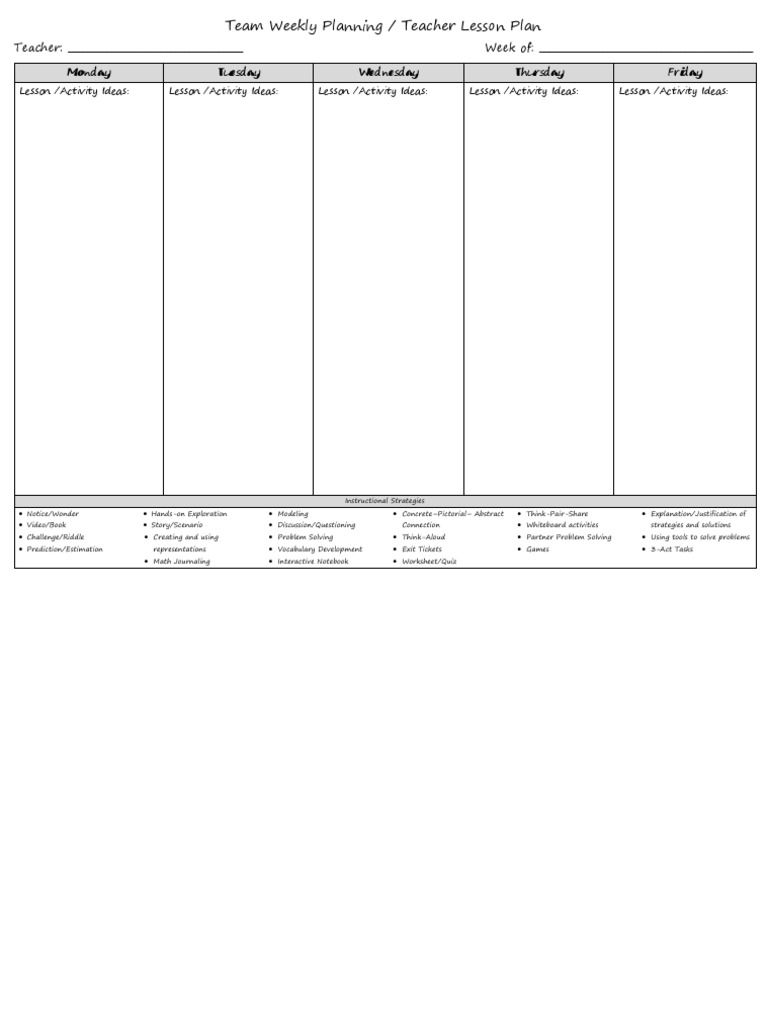 Weekly Teacher Lesson Planning Guide | PDF