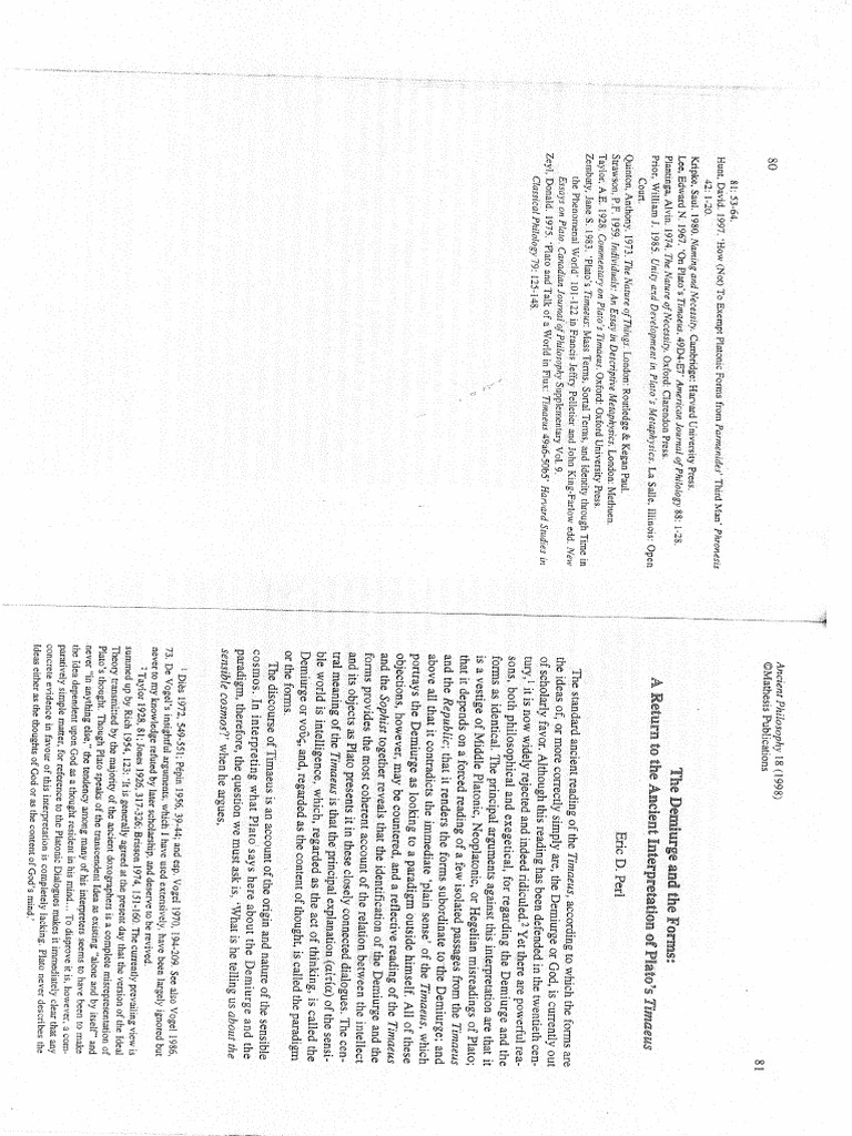 Perl - The Demiurge and The Forms. A Return To The Ancient ...