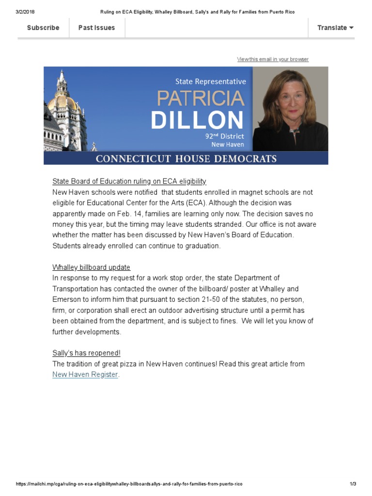 Rep Pat Dillon: ECA Eligibiliy, Whalley Billboard, Sally's Reopens ...