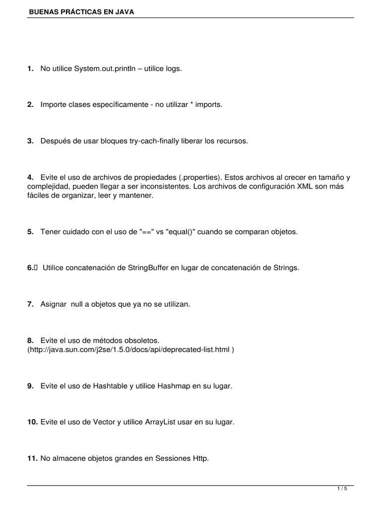 Buenas Practicas en Java | PDF | Java (lenguaje de programación ...