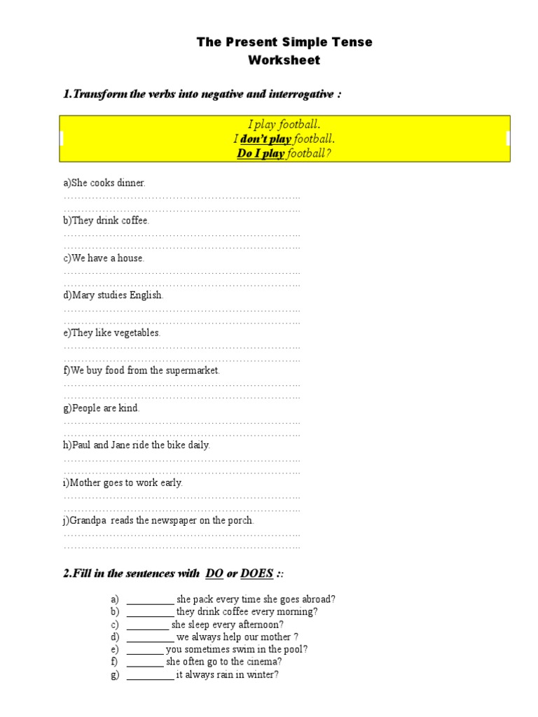 Present-Simple Worksheet | PDF | Grammar | Syntax