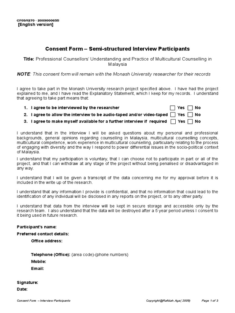Sample Consent Form - Interview Participants | PDF