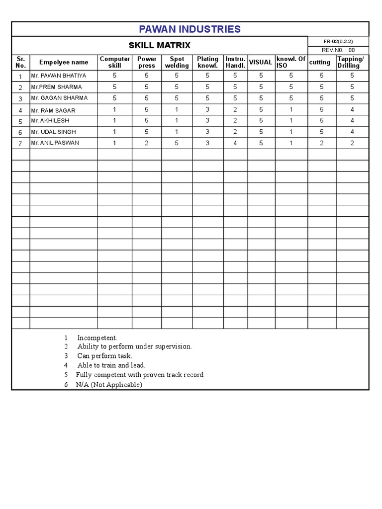 Skill Matrix F | PDF