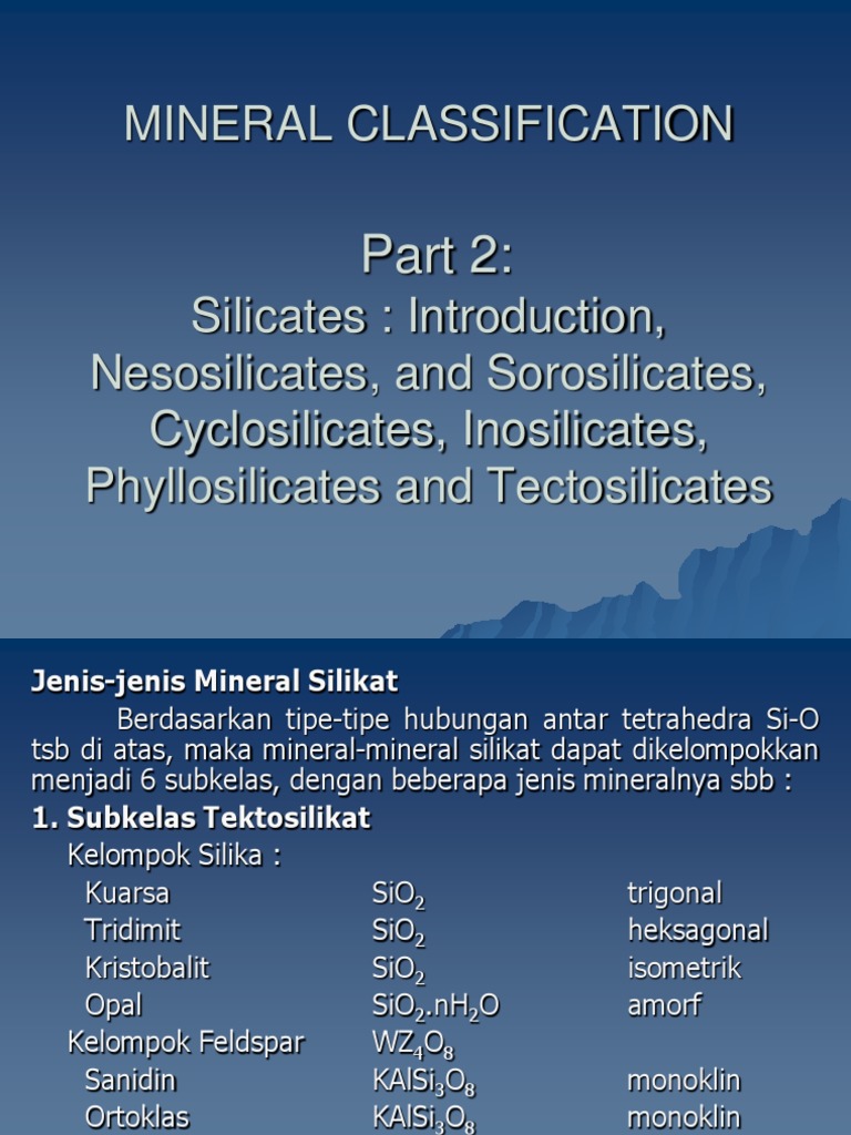 Silicate Mineral Classification | PDF