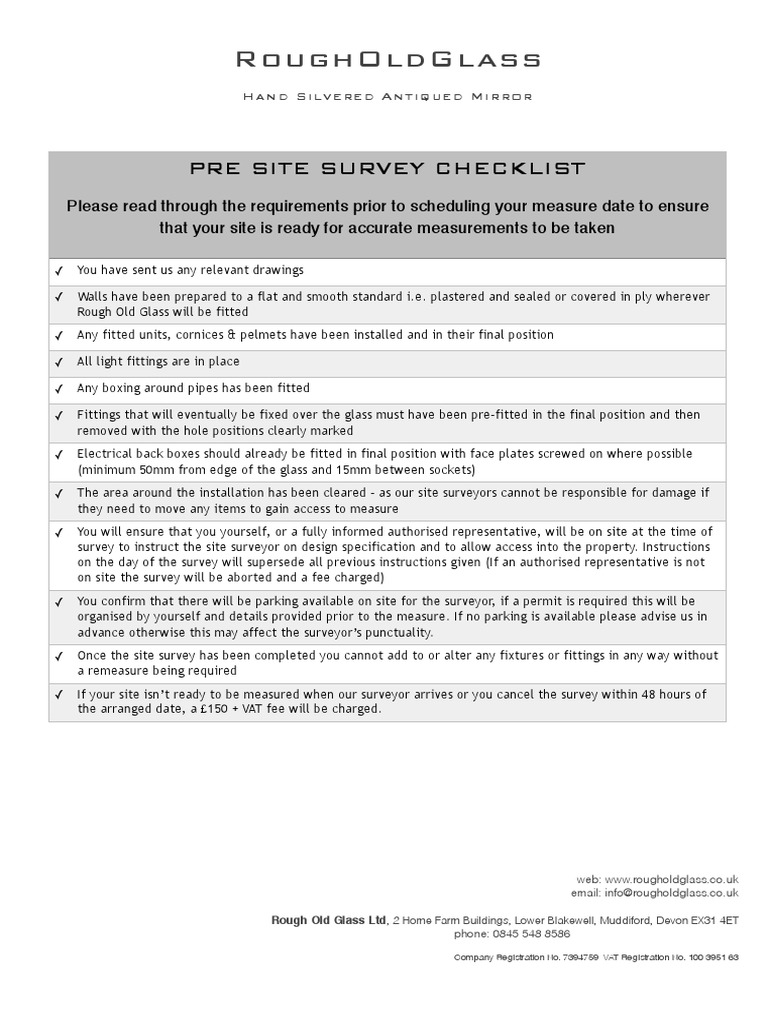 Pre Site Survey Checklist | PDF | Surveying | Business