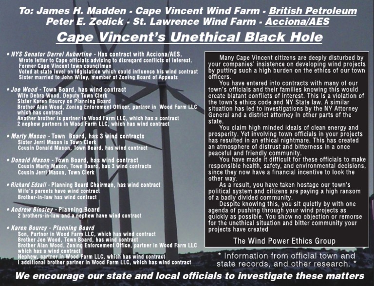 Cape Vincent Wind Farm Ethics Concerns | PDF | Bp | Social Institutions