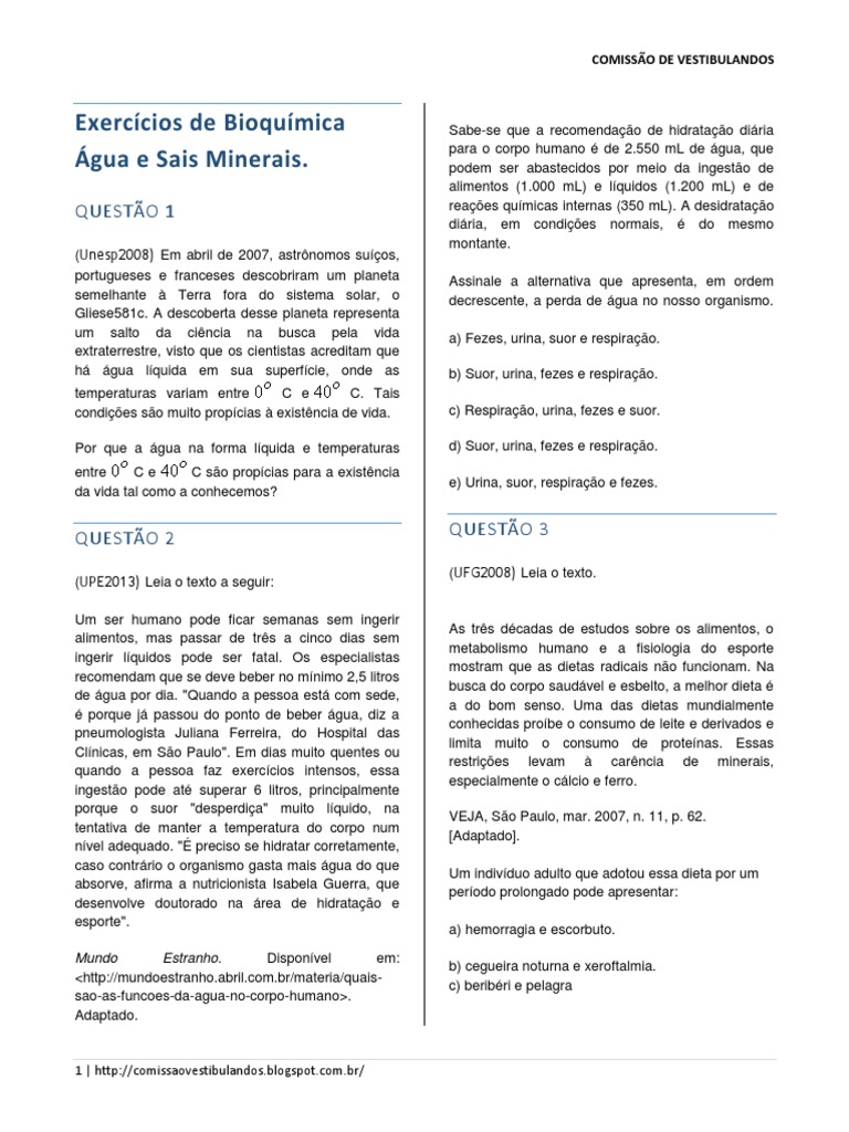 Exercícios água E Sais Minerais Pdf Pdf Osso Calor