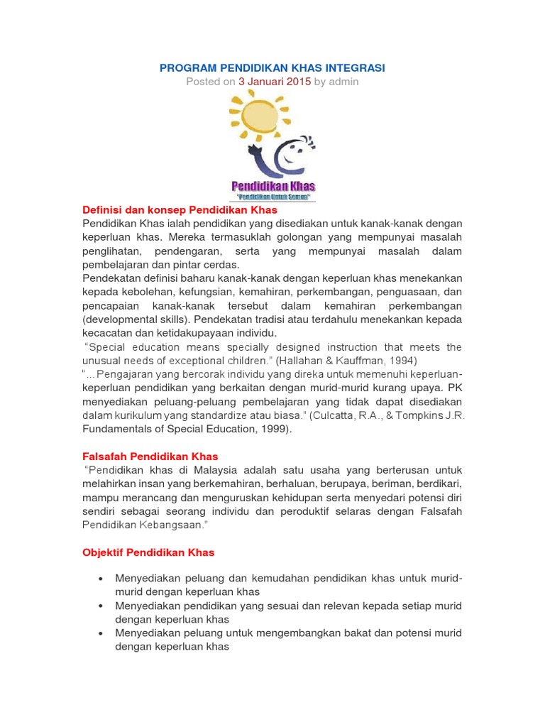Program Pendidikan Khas Integrasi (NOTA) | PDF