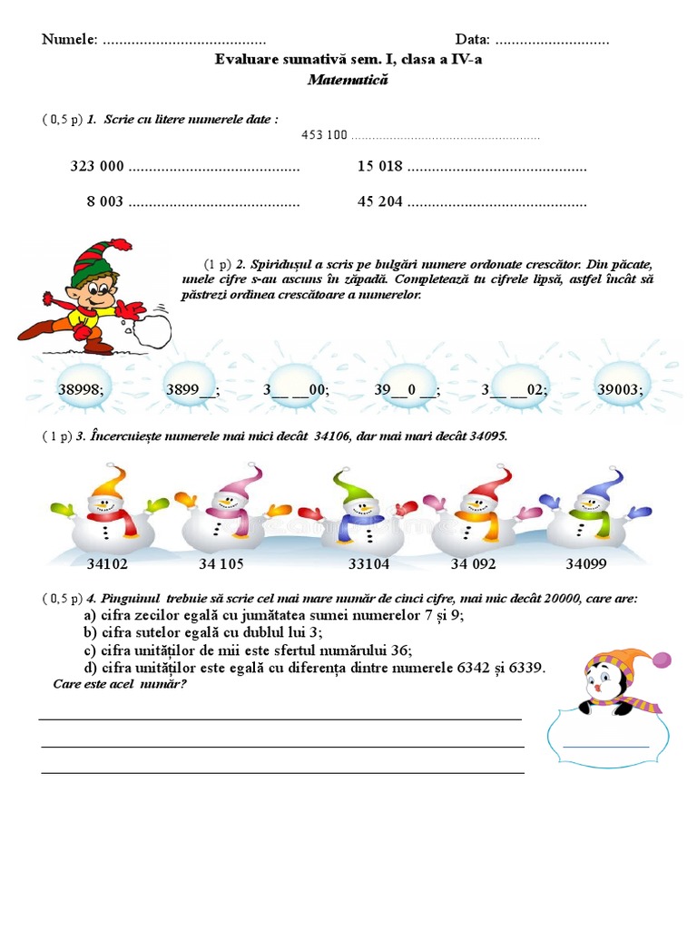 Evaluare Sumativa Matematica Sem 1 | PDF