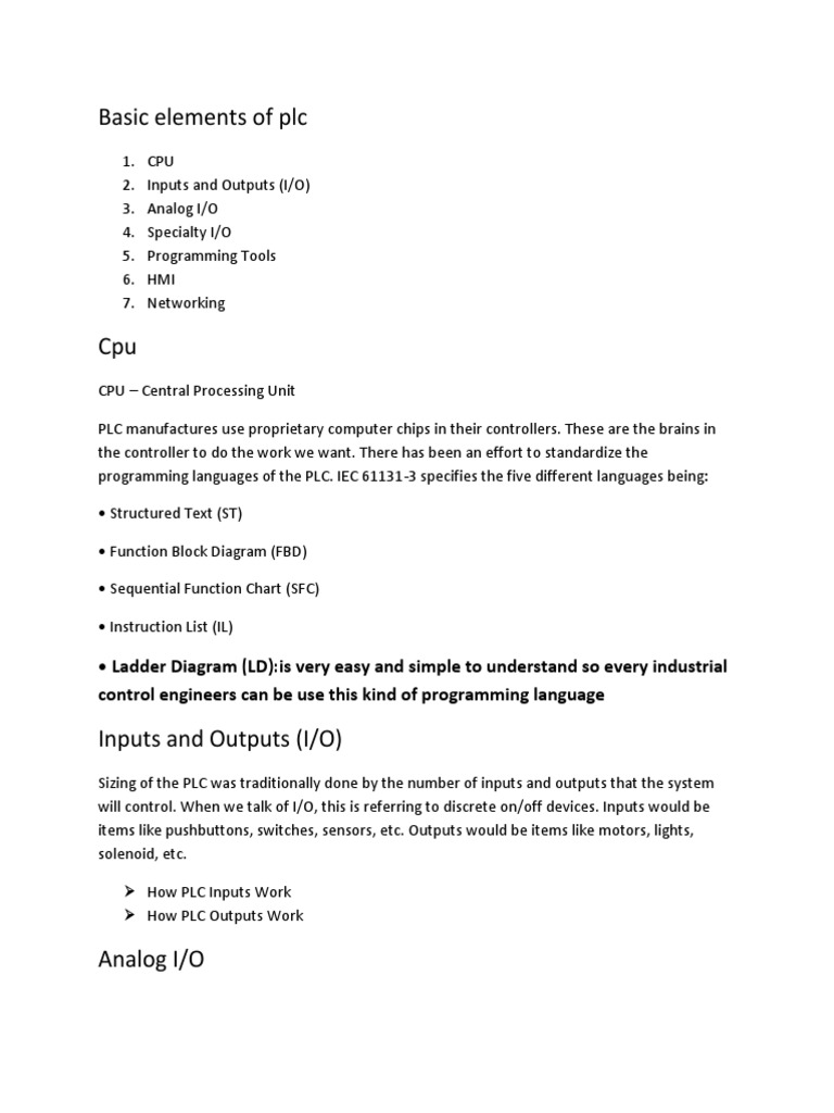 Basic PLC Elements and Programming | PDF | Programmable Logic ...