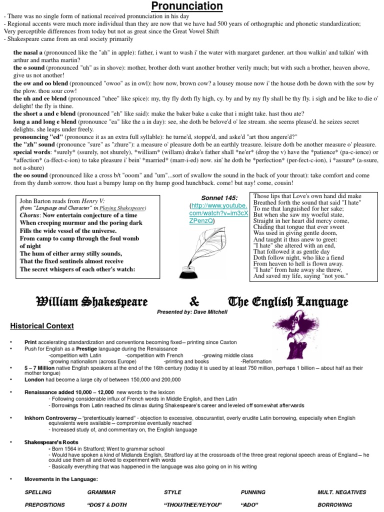 Shakespeare Handout | PDF | English Language | Douay–Rheims Bible