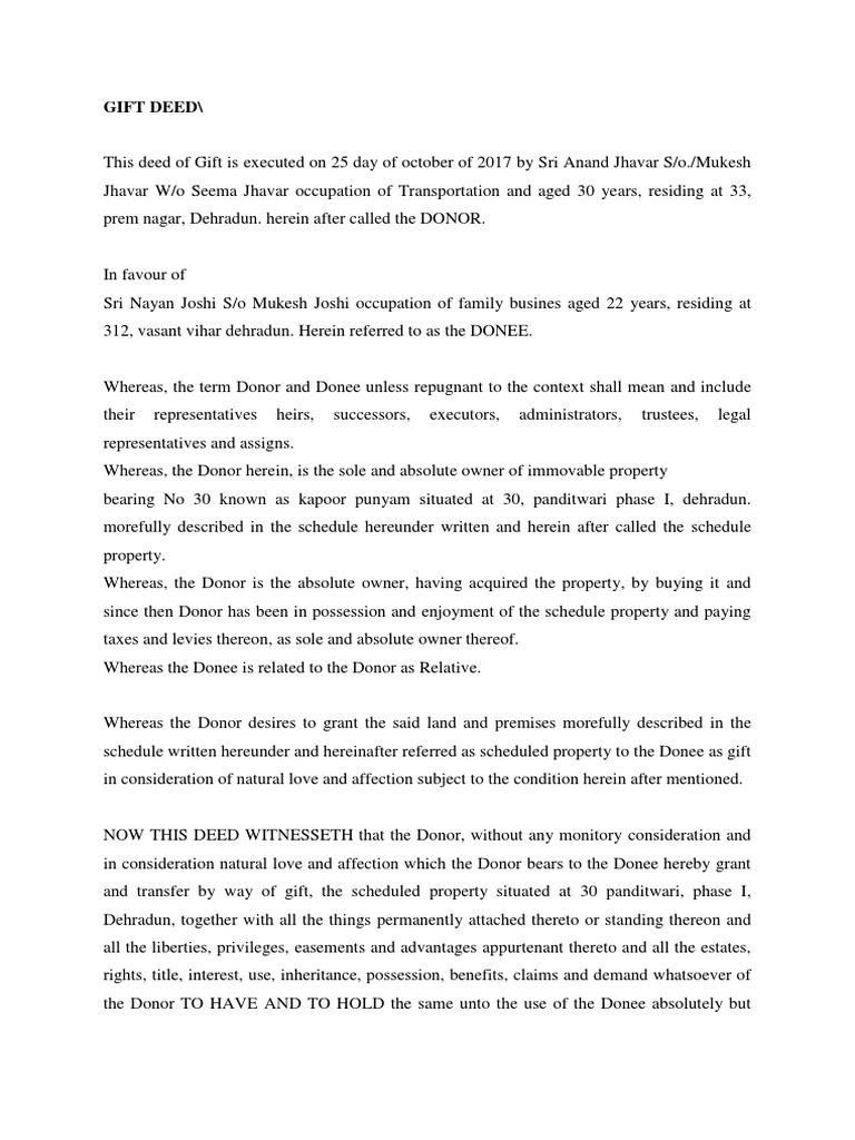 Gift Deed | PDF | Inheritance | Property