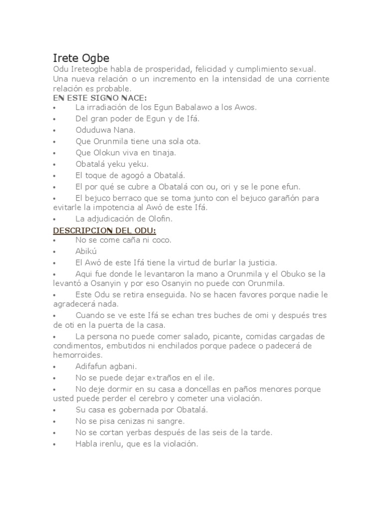 Irete Ogbe | PDF | Religión étnica | Santeria