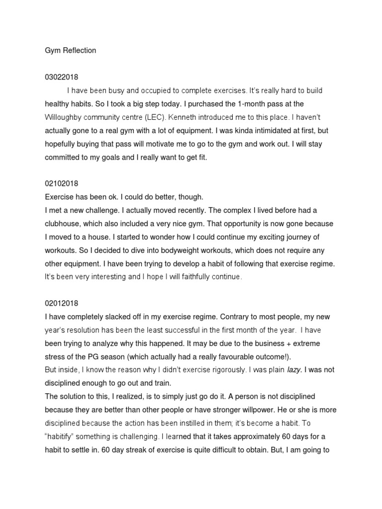 Gym Reflection | PDF | Wellness | Medical