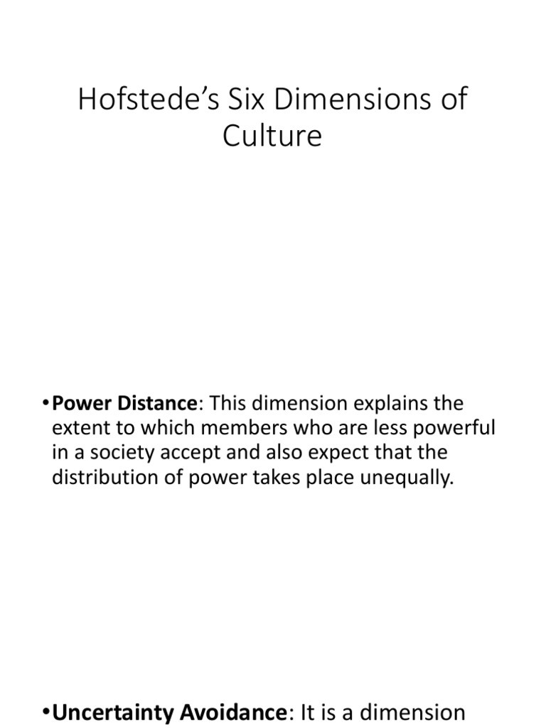 Hofstede's Six Dimensions of Culture | PDF | Psychology | Behavioural ...