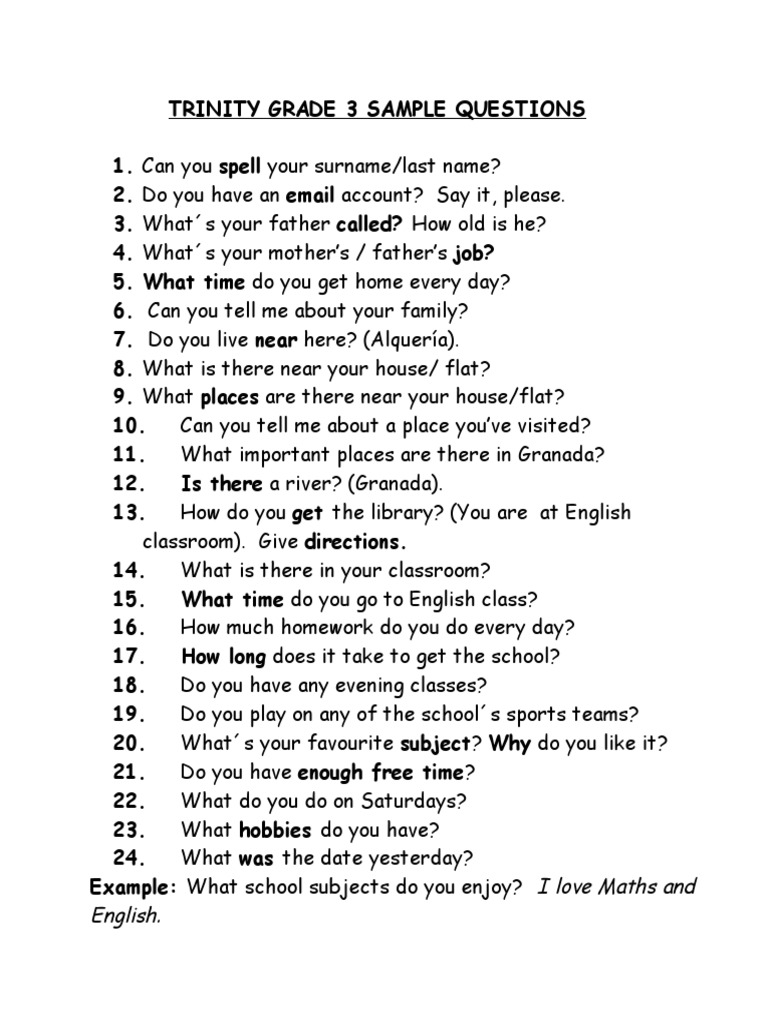 Trinity Grade 3 Oral Questions Guide | PDF | Language Arts & Discipline