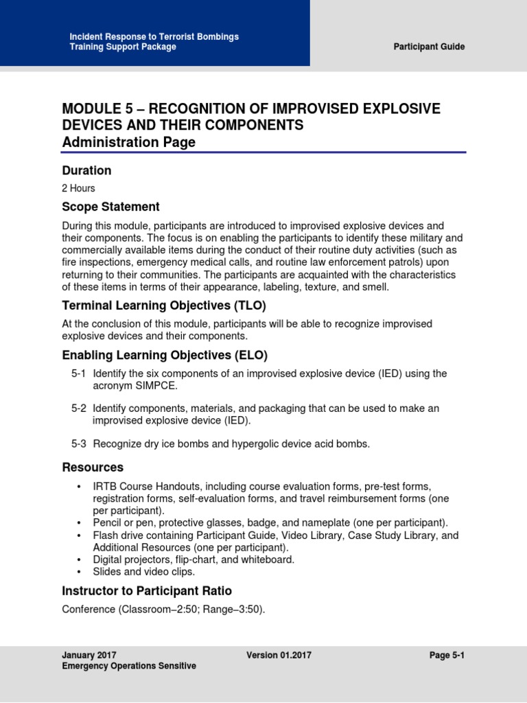 IRTB Module 05 PG 01.2017 | PDF | Improvised Explosive Device ...