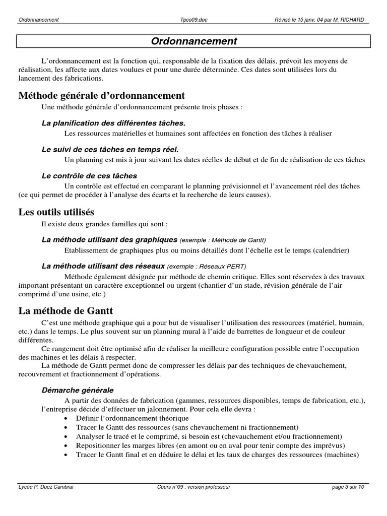 Ordonnancement PDF | PDF | Planification | Science
