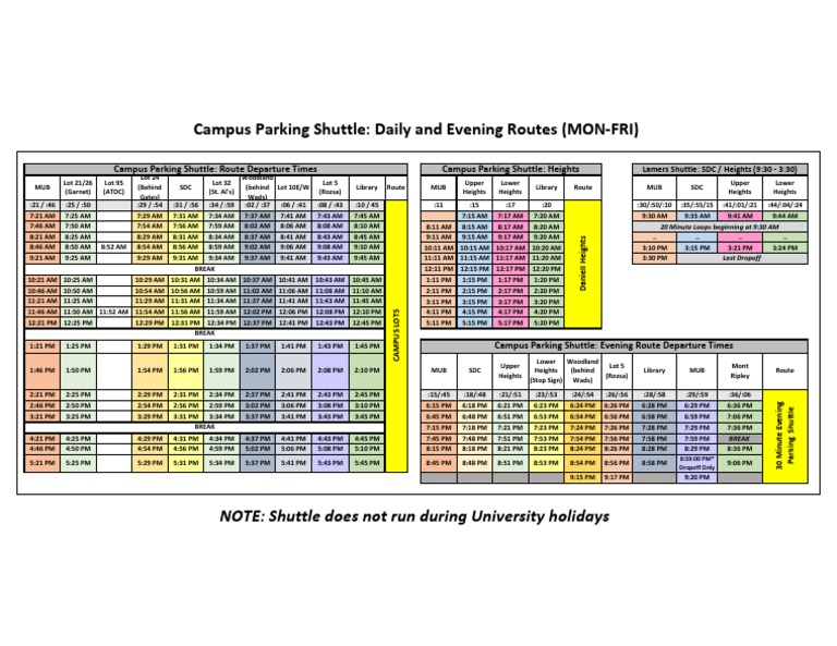 Campus Shuttle Schedule and Routes | PDF