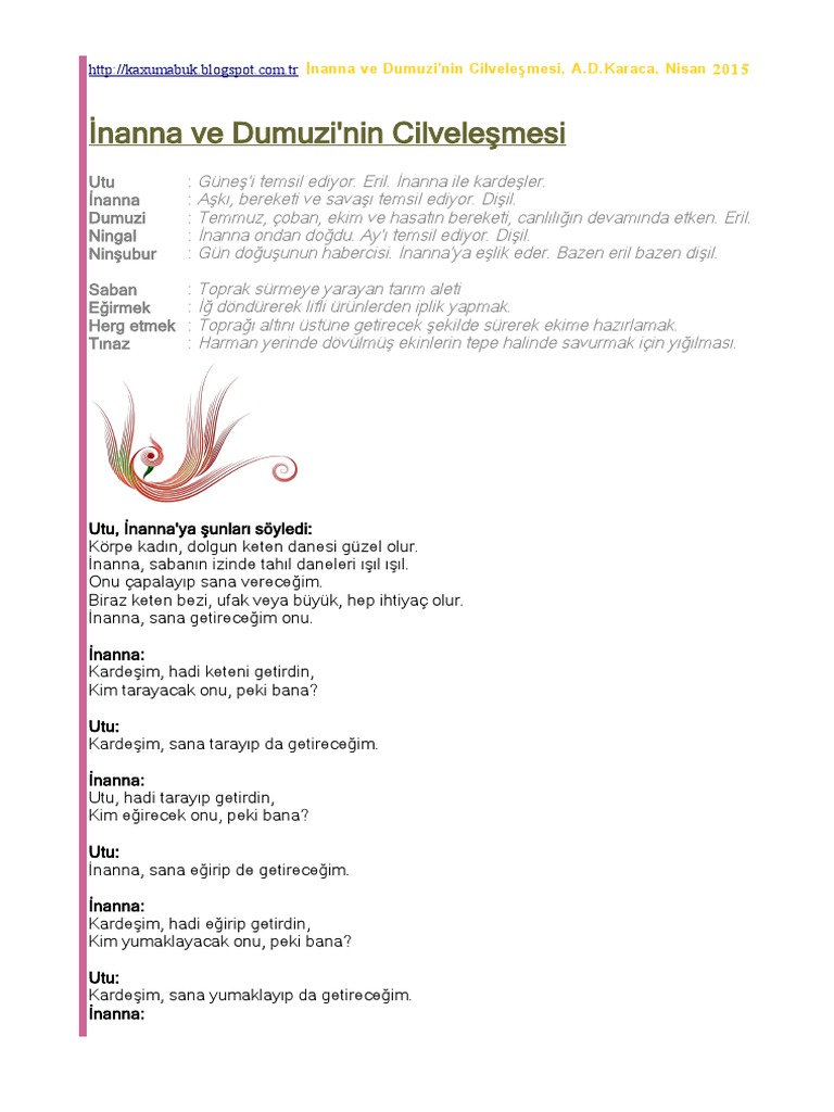 Inanna Ve Dumuzi Flörtü - A - Devrim - Karaca | PDF