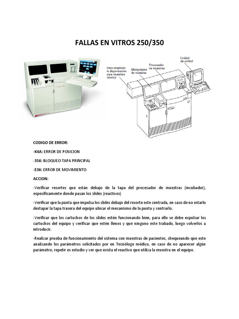 Guía de Solución de Errores Vitros 250/350 | PDF