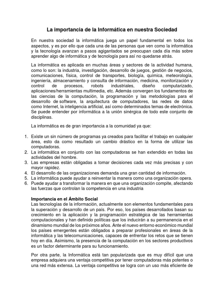 Lectura de Informatica | PDF | Ciencias de la Computación | Informática