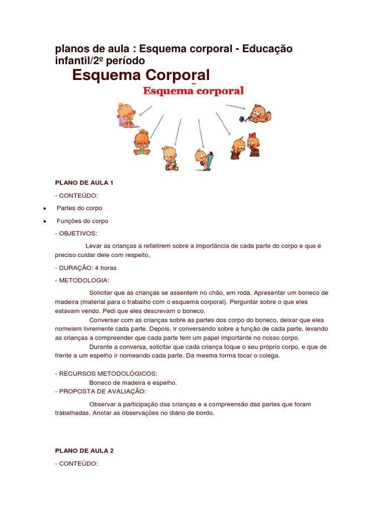 Plano de Aula Esquema Corporal 6 Dias | Ritmo | Massa