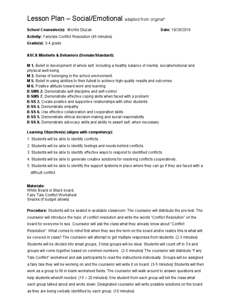 Conflict Resolution Lesson Plan 03 | PDF | Conflict Resolution | School ...